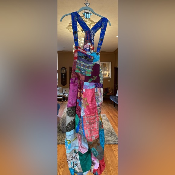 Pants & Jumpsuits | New Patchwork Silk Overalls Jumper Boho Free Size ...